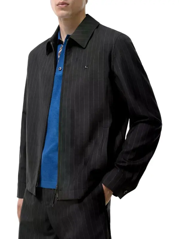Burberry Pinstriped Wool Harrington Jacket - Grey