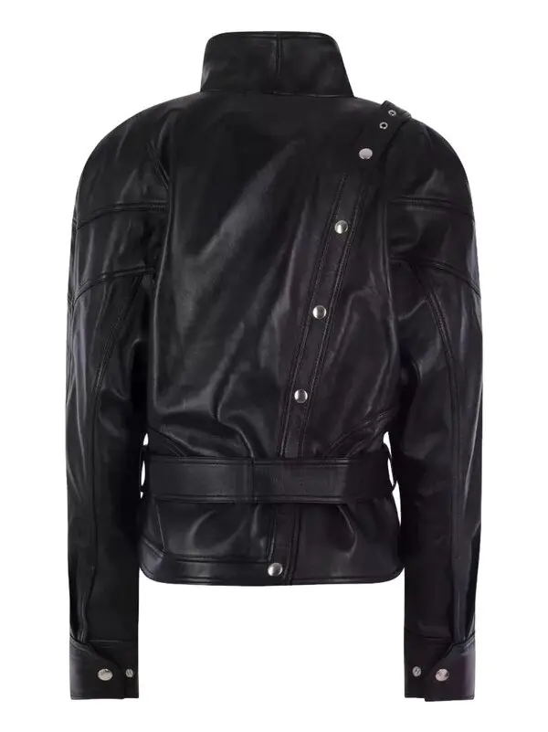 Vaquera Belted Leather High Neck Jacket - Black