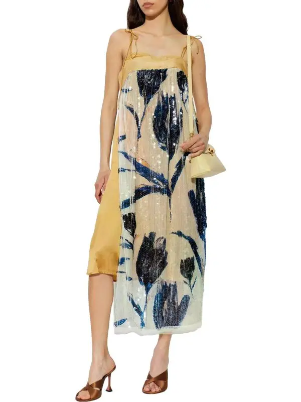Munthe Nara Sequin-embellished Floral-print Midi Dress - Neutrals