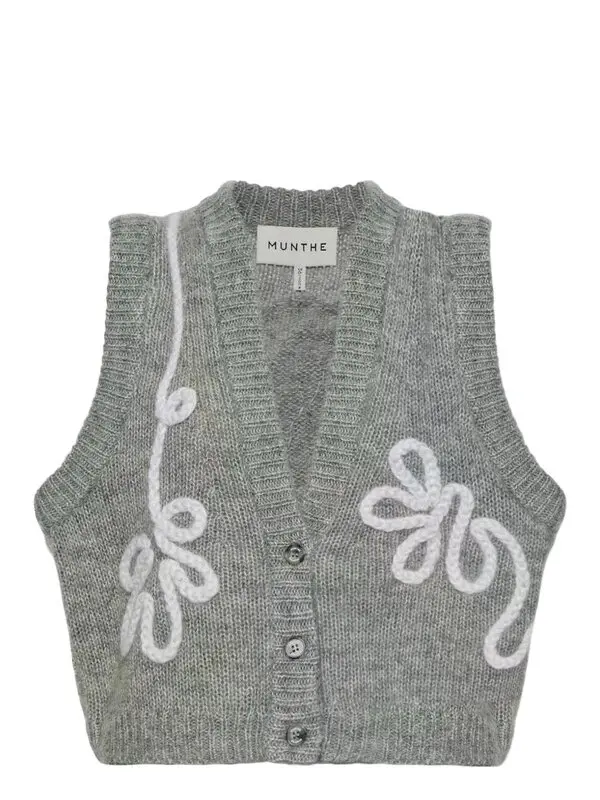 Munthe Embroidered Sleeveless Wool Cardigan - Grey