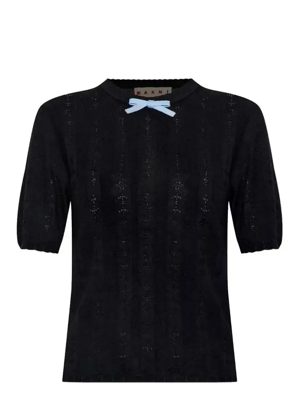 Marni Knitted Wool T-shirt With Bow Detail - Blue