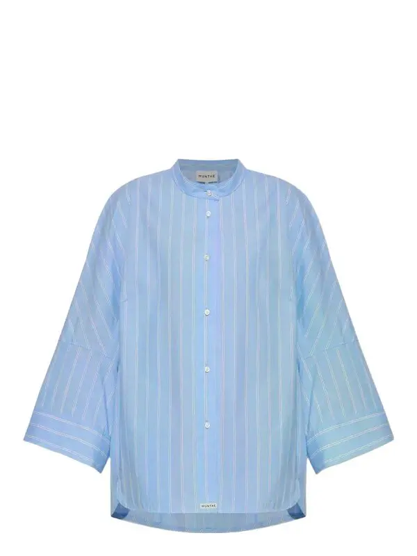 Munthe Vertical Stripe Band Collar Shirt - Blue