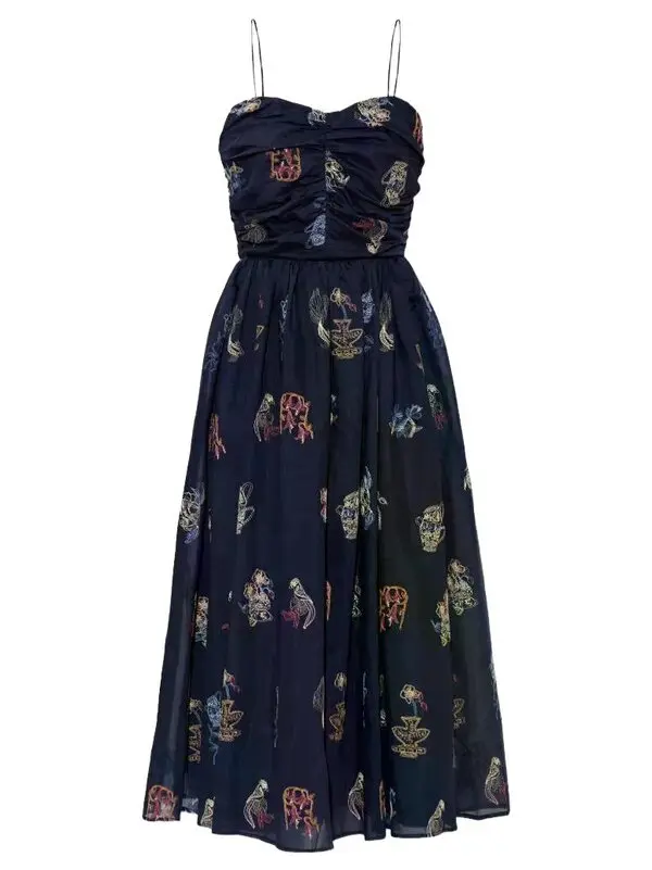 Munthe Nova Embroidered Ruched Midi Dress - Blue