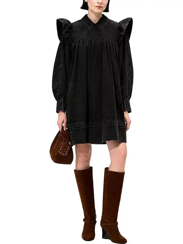 GANNI Ruffled Mini Dress - Black