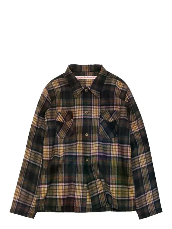 STOCKHOLM SURFBOARD CLUB Check Pattern Logo Print Shirt - Brown