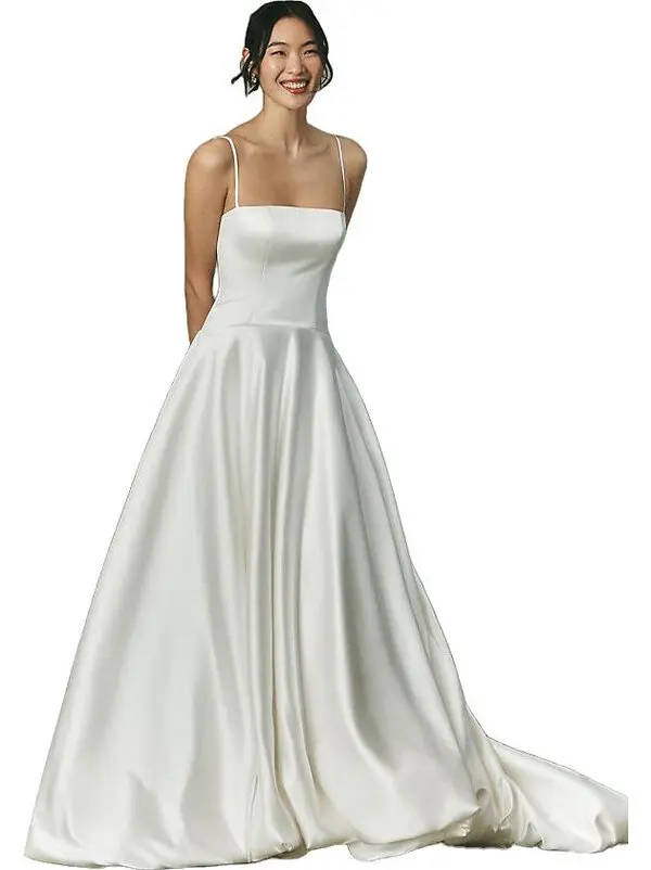 Jenny Yoo Satin Ball Gown With Bubble Hem - Ivory