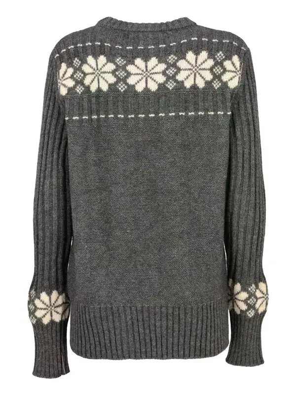 Yohji Yamamoto Floral Intarsia Ribbed Sleeve Sweater - Grey