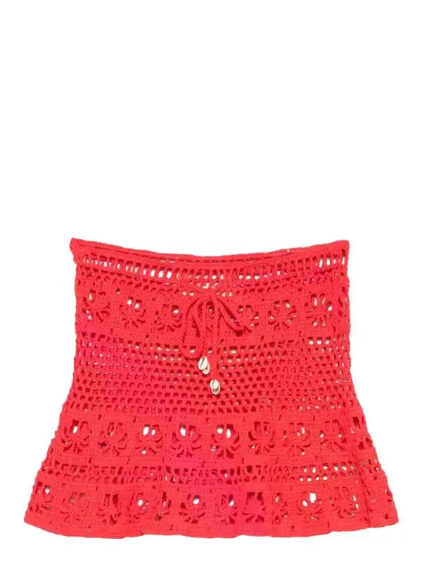TERRY PUESTO Crochet Knit Floral Motif Skirt - Red