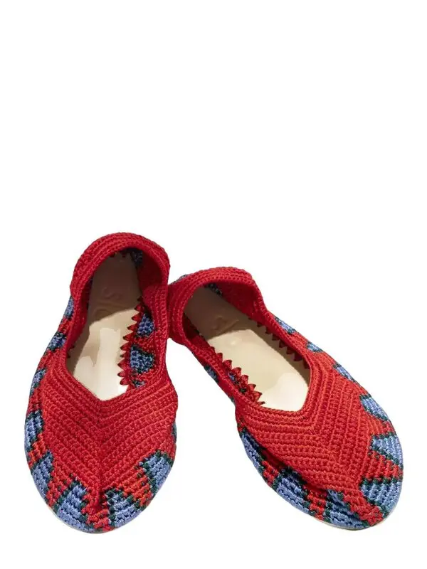 SLO_HAND_MADE Hand-woven Crochet Ballet Flats - Red