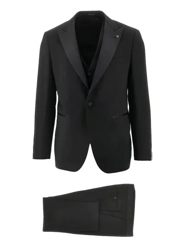 Tagliatore Peak-lapel Single-breasted Three-piece Wool Suit - Black