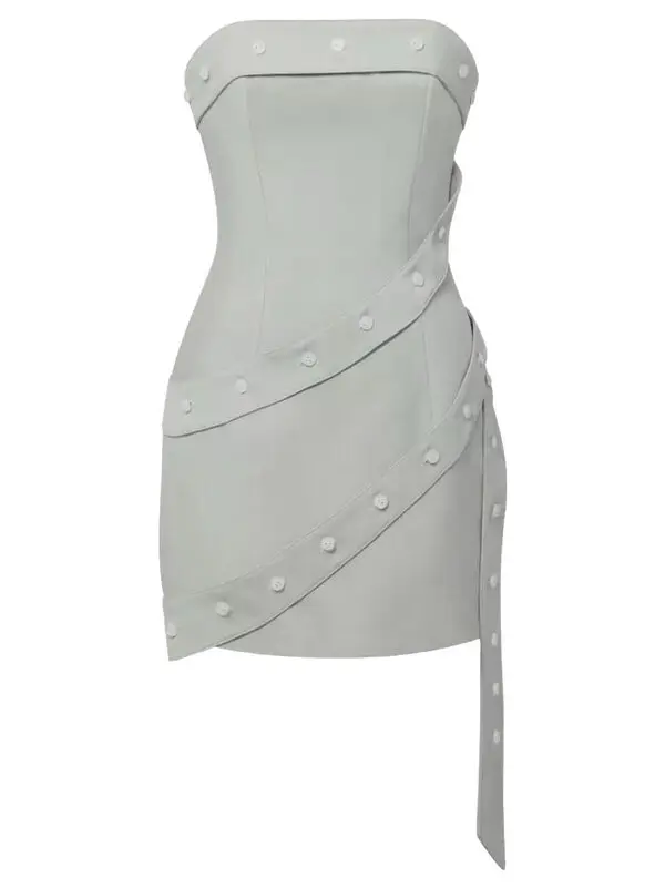 STOLEN STORES Button-embellished Wrap-style Mini Dress - Blue