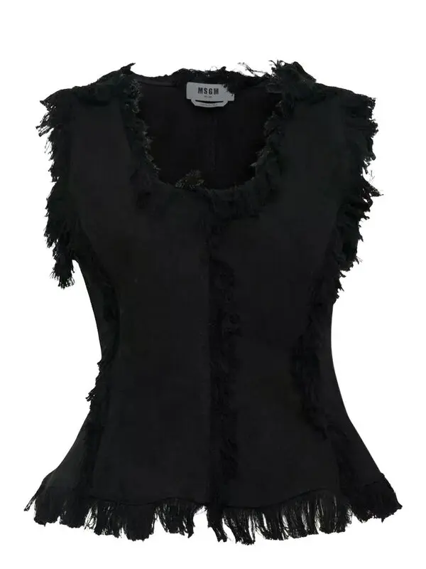 MSGM Fringe Trim Sleeveless Top - Black