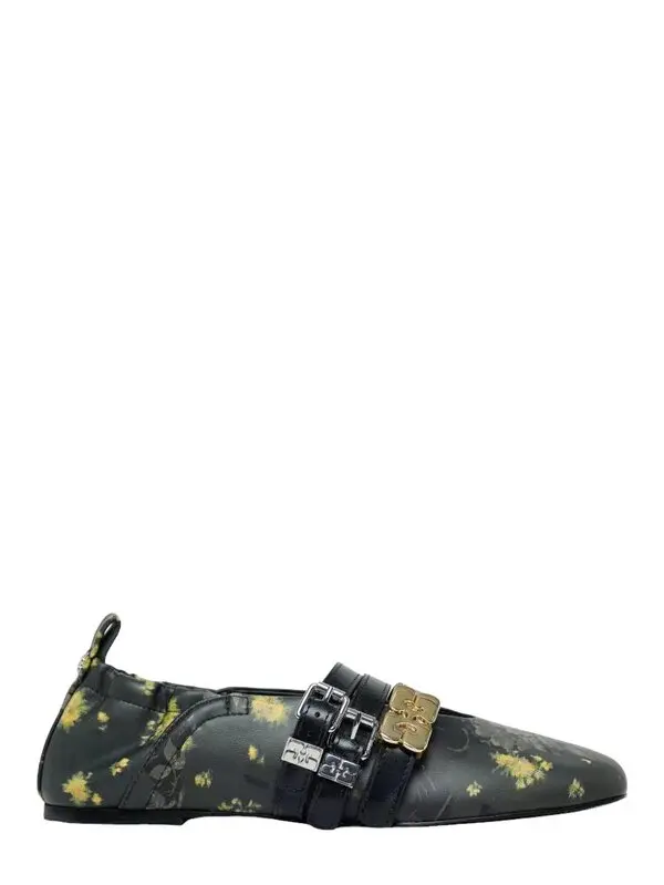GANNI Floral Print Ballet Flats - Black