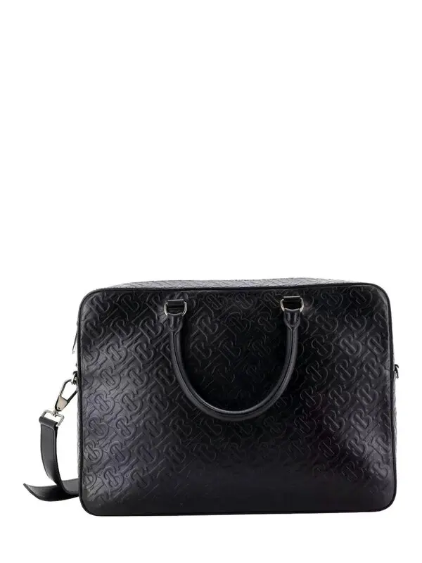 Burberry Ainsworth Briefcase Tb Monogram Embossed Leather Business Bag - Black