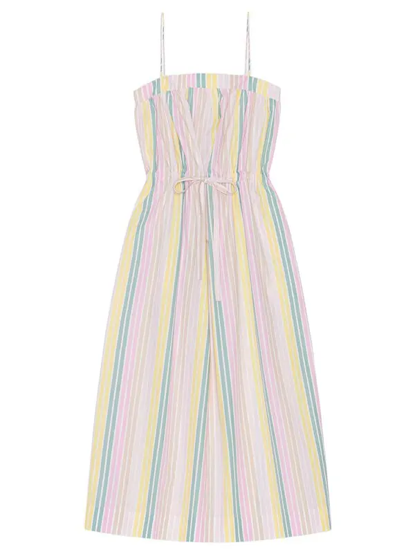 GANNI Striped Cotton Maxi Strap Dress - Mixed