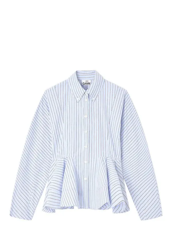 GANNI Striped Peplum Shirt - Blue
