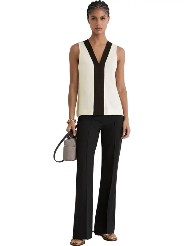 REISS Miranda Colour-block V-neck Shell Top - Ivory/black