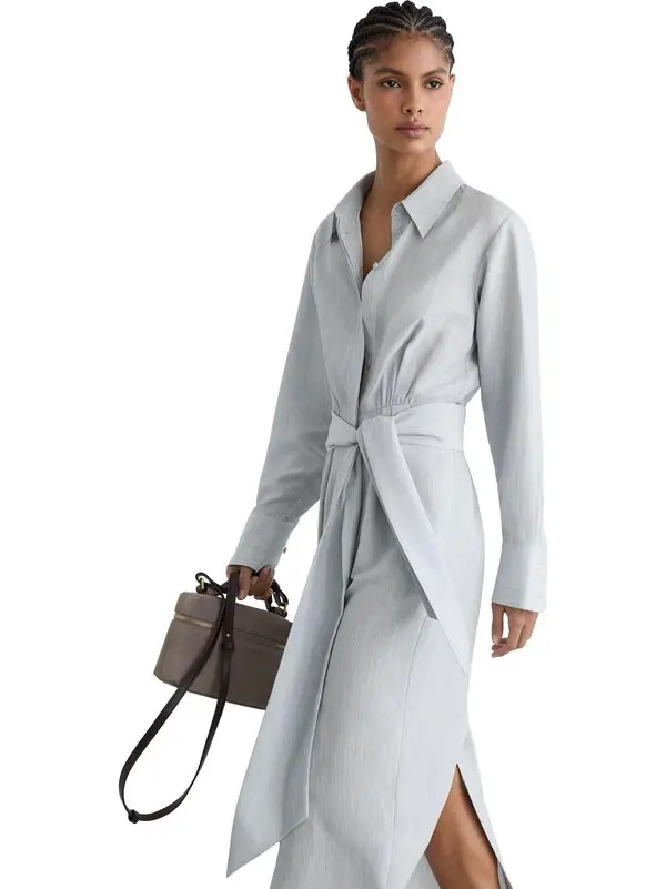 REISS Gianna Modal-blend Tie-waist Shirt Dress - Blue