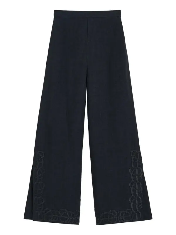 BY MALENE BIRGER Michelle Wide-leg Linen Trousers With Embroidered Side Slits - Black