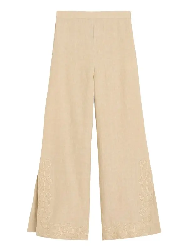 BY MALENE BIRGER Michelle Wide Leg Linen Trousers With Embroidery - Old Beige