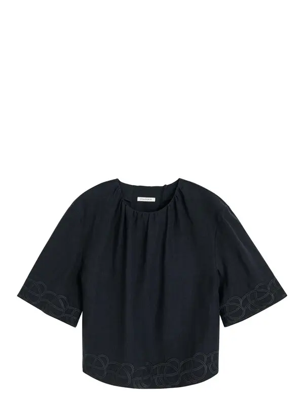 BY MALENE BIRGER Marian Linen Top With Embroidered Details - Black