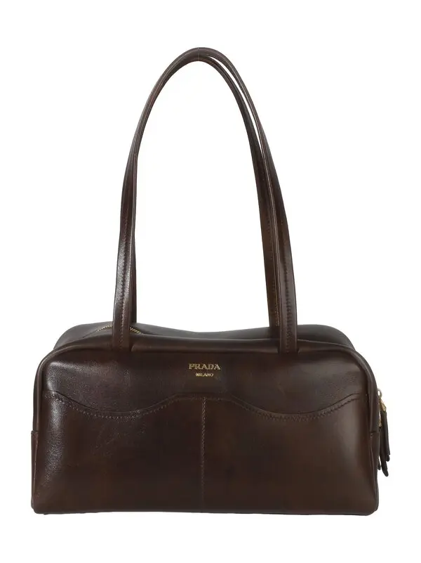 Prada Cocoa Antiqued Calfskin Carry Shoulder Bag - Brown
