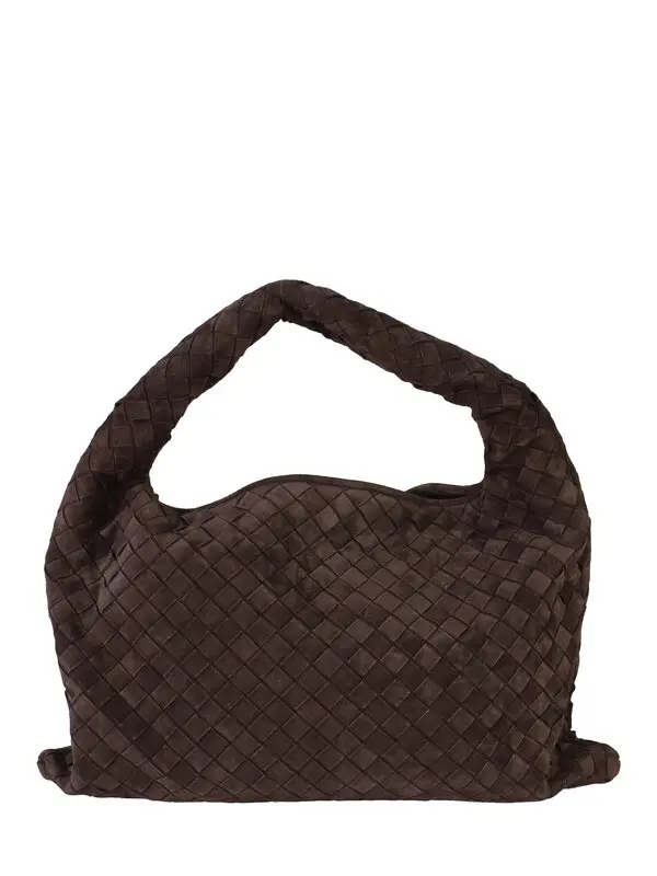 Bottega Veneta Hobo Bag In Suede With Intrecciato Weave - Brown