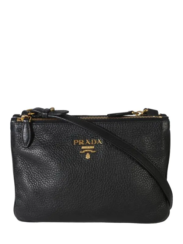 Prada Vitello Phenix Double Zip Crossbody Bag - Black