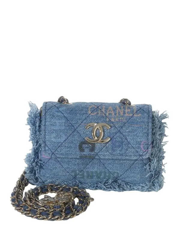 Chanel Quilted Denim Clutch With Chain - Blue