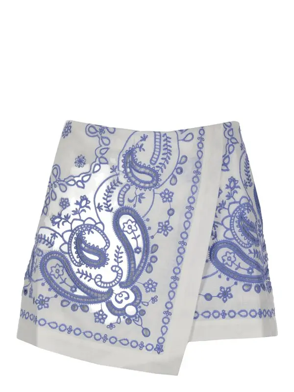SELF-PORTRAIT Linen Embroidered Skort - White