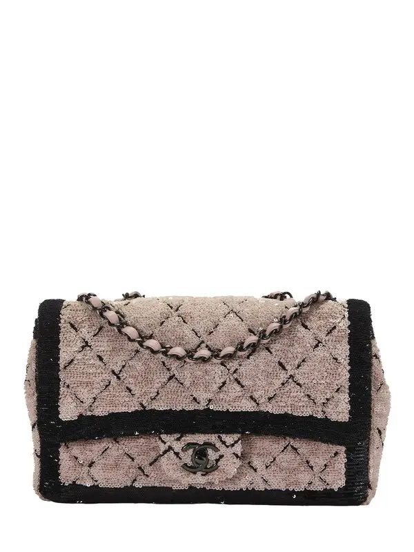 Chanel Sequin Half Flap Medium Bag - Pink