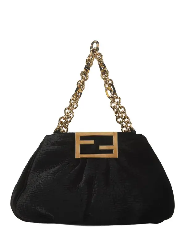Fendi Velour Mia Shoulder Bag - Black