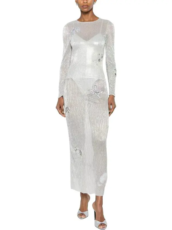 LESLIE AMON Sea Shell-patch Maxi Dress - Grey