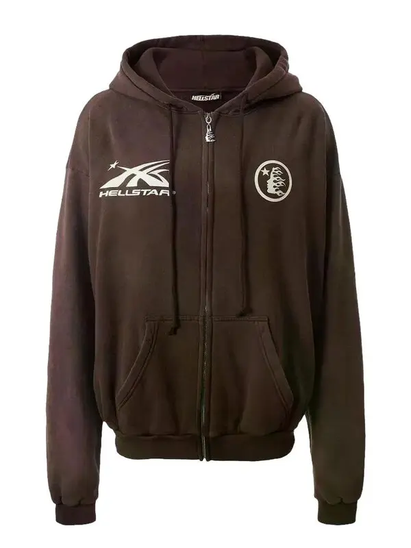 HELLSTAR Logo-print Zip-up Hoodie - Brown