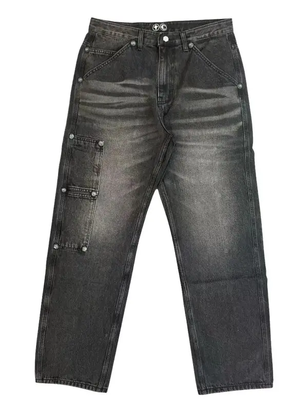 THUG CLUB Washed Effect Stud Embellished Jeans - Black