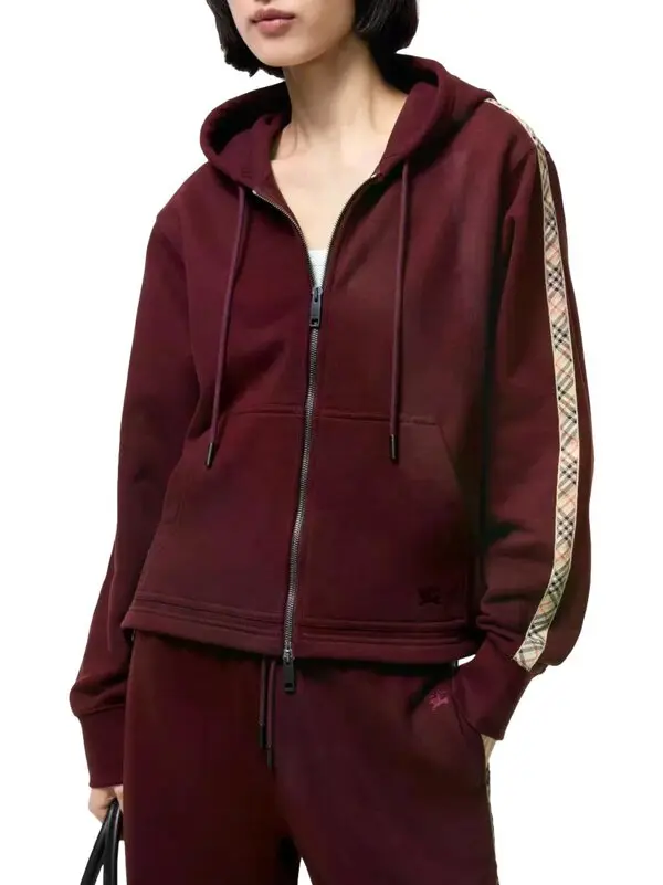 Burberry Check-trim Cotton Zip Hoodie - Red