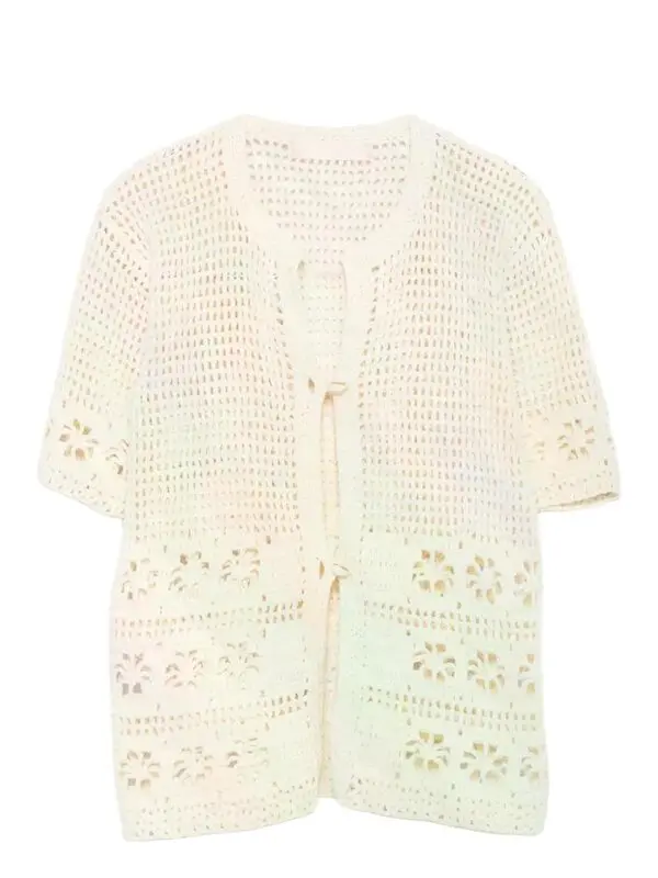 TERRY PUESTO Crochet-knit Shell-embellished Cardigan - Neutrals