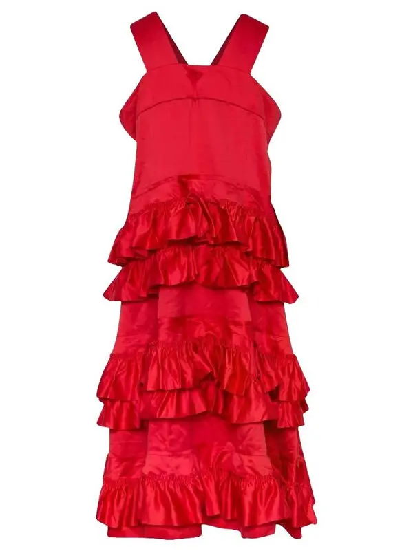 Comme Des Garçons Tiered Ruffled Sleeveless V-neck Dress - Red