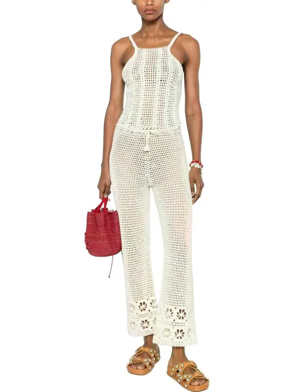 TERRY PUESTO Crochet Knit Floral Lace Trousers - Neutrals