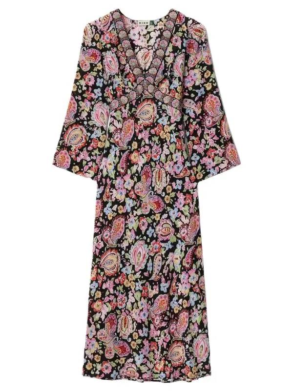 Rixo Floral Print Long Sleeve V-neck Dress - Multicolor