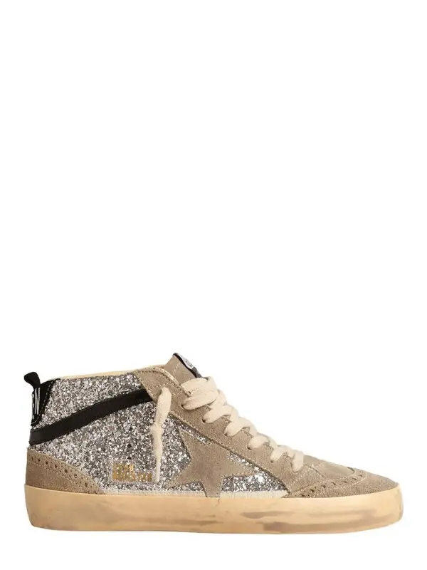 GOLDEN GOOSE Mid Star Glittered Lace-up Sneakers - Nude