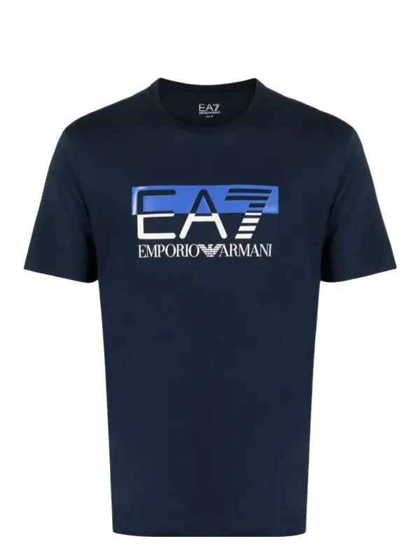 EA7 Logo-flocked Cotton T-shirt - Black