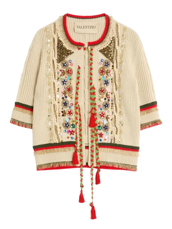 Valentino Garavani Embellished Wool Cardigan - Birch/multicolor