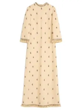 Valentino Garavani Long Embroidered Rustik Silk Dress - Nude