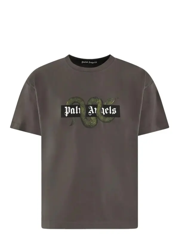 Palm Angels Logo Printed Crewneck T-shirt - Grey