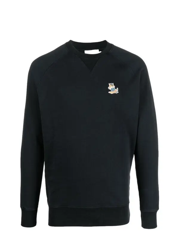 Maison Kitsuné Logo Patch Crewneck Sweatshirt - Black