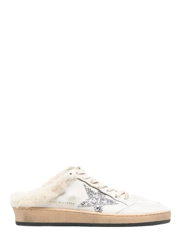 GOLDEN GOOSE Ball Star Sabots With Glitter Star And Shearling Lining - White