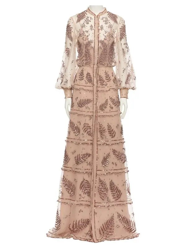 Valentino Garavani Embellished Long-sleeved Dress - Nude