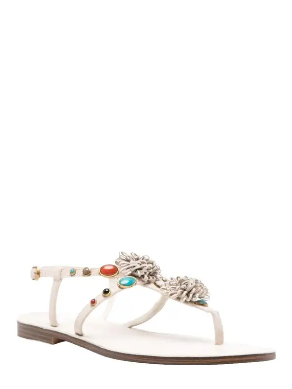 TWINSET Embellished Flower Sandals - White