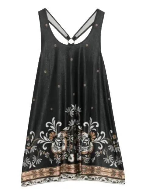 TWINSET Sleeveless Floral Print Ring Detail Top - Black